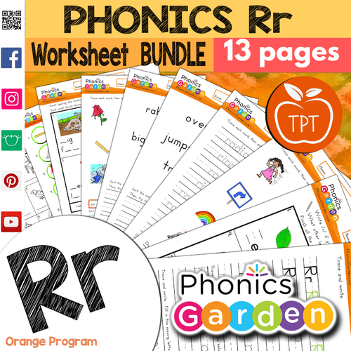 Rr | Phonics | Spelling | Vocabulary | ORANGE | 13 Pages | Phonics Garden