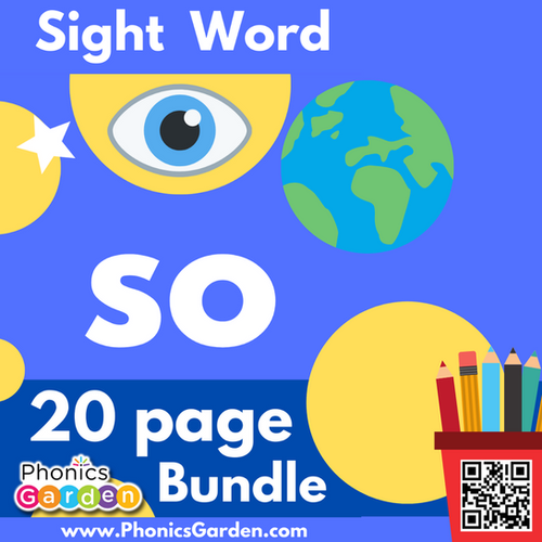 Sight Word "SO" | Bundle | 20 Pages | Phonics Garden