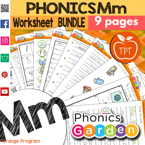 Mm | Phonics | Spelling | Vocabulary | ORANGE | 9 Pages | Phonics Garden