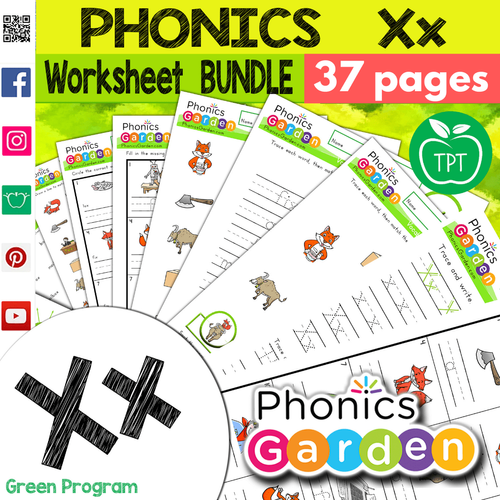 Xx | Phonics | Spelling | Vocabulary | GREEN | 37 Pages | Phonics Garden