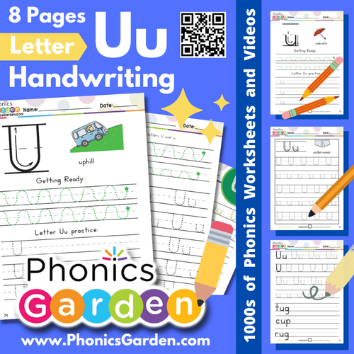Uu | Handwriting Worksheets | 8 Pages | Phonics Garden