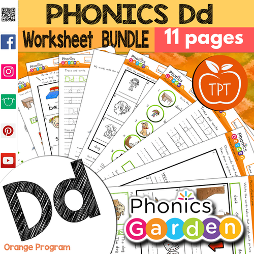 Dd | Phonics | Spelling | Vocabulary | ORANGE | 11 Pages | Phonics Garden