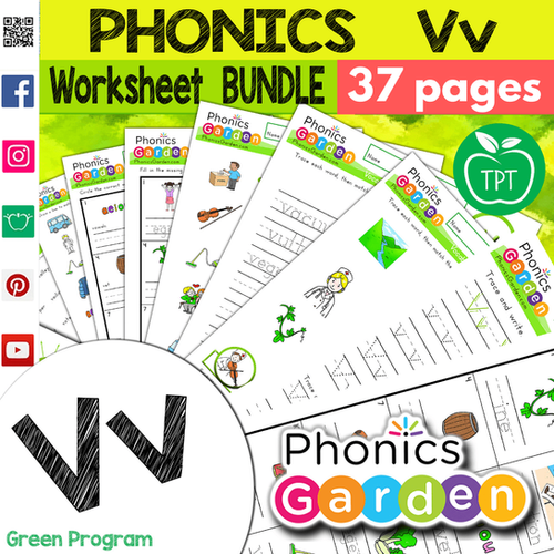 Vv | Phonics | Spelling | Vocabulary | GREEN | 37 Pages | Phonics Garden