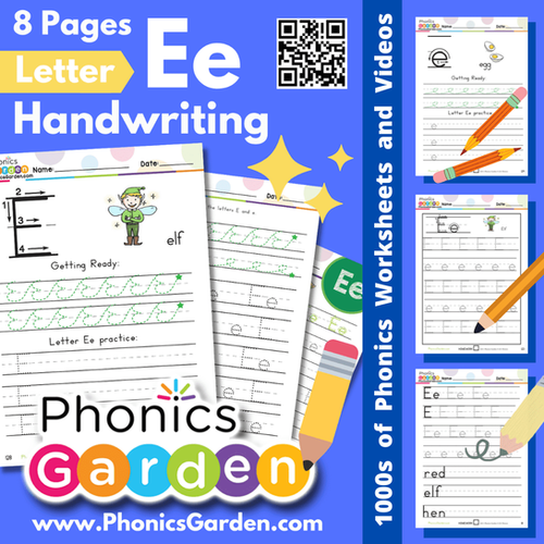 Ee | Handwriting Worksheets | 8 Pages | Phonics Garden