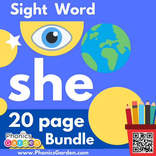 Sight Word "SHE" | Bundle | 20 Pages | Phonics Garden