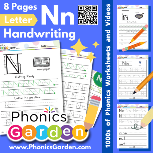 Nn | Handwriting Worksheets | 8 Pages | Phonics Garden