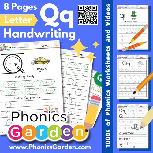 Qq | Handwriting Worksheets | 8 Pages | Phonics Garden