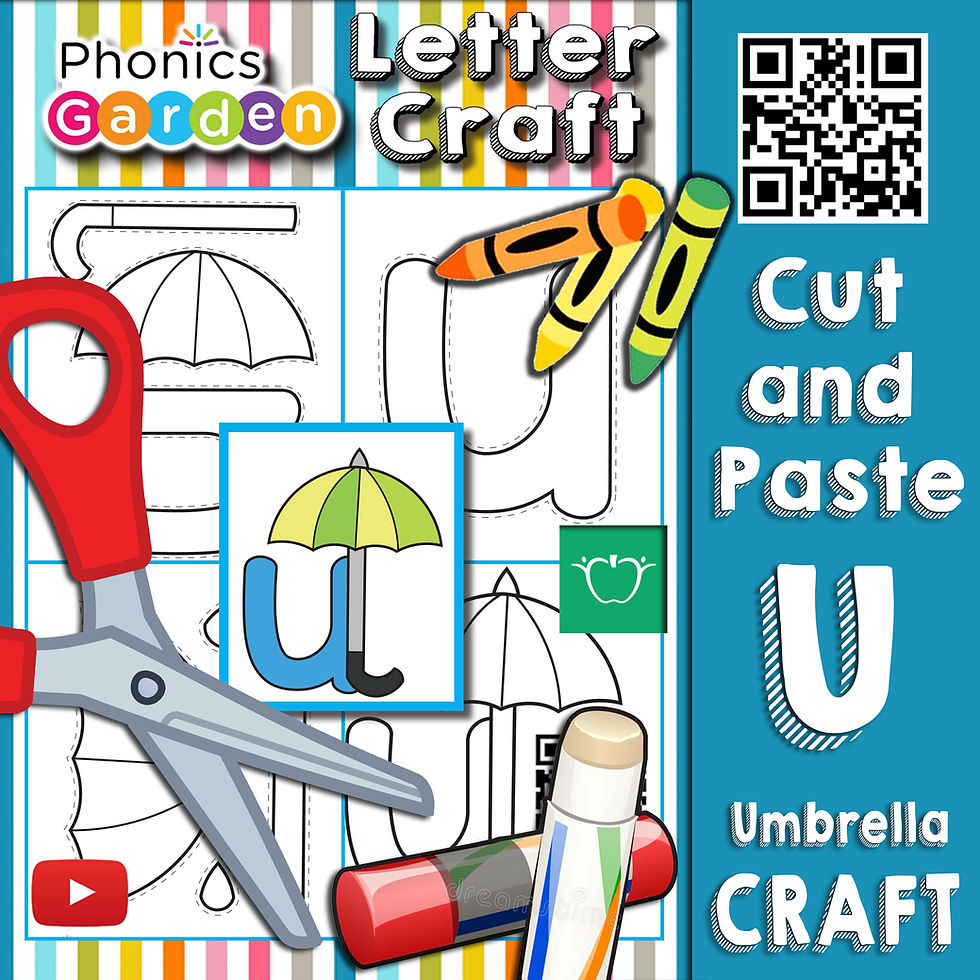 Uu | Letter Craft | umbrella | Lowercase u | 5 Pages | Phonics Garden