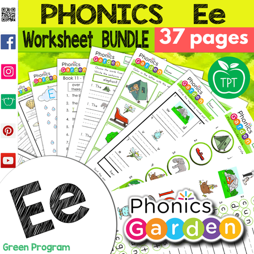 Ee | Phonics | Spelling | Vocabulary | GREEN | 37 Pages | Phonics Garden