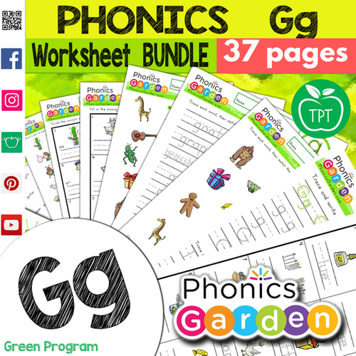 Gg | Phonics | Spelling | Vocabulary | GREEN | 37 Pages | Phonics Garden