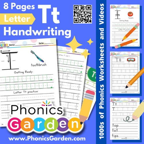 Tt | Handwriting Worksheets | 8 Pages | Phonics Garden