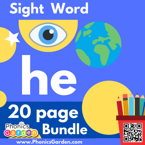 Sight Word "HE" | Bundle | 20 Pages | Phonics Garden