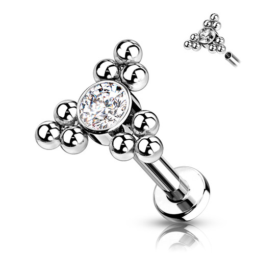 Beaded Trinity w/ CZ Flatback Labret | Bodys&Jewelry