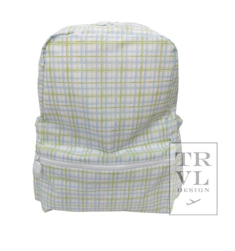 TRVL Green and Blue Classic Plaid Backpack | A to Z Monogramming