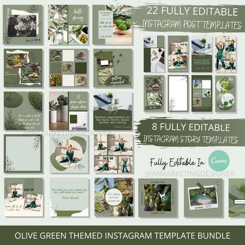 22 Olive Green Canva Post Templates plus 8 Story Templates ...