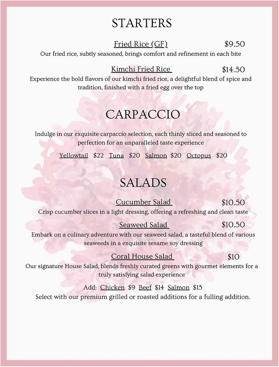 Menu | Coral Sushi & Sake Bar