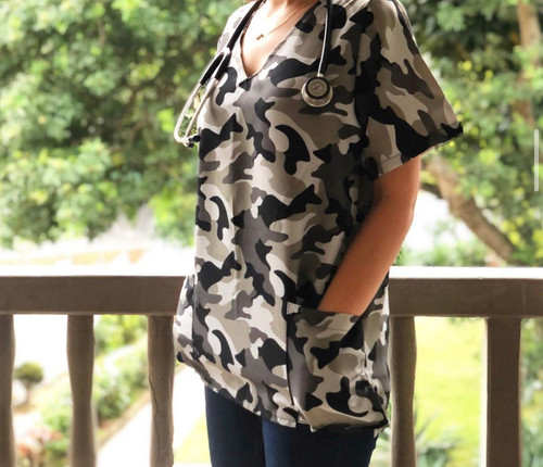 Black Camo Scrub Top | Fifi Scrubs