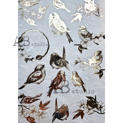 2468-A4 Gilded Birds Decoupage Rice Paper A4 0061 | Vintage Retail