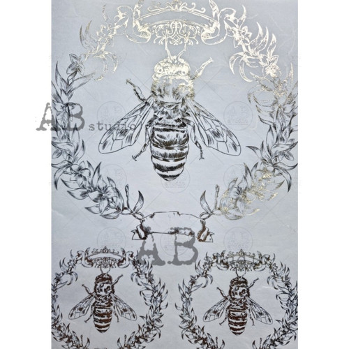 2473-A4 Gilded Royal Bee Decoupage Rice Paper A4 0084 | Vintage Retail