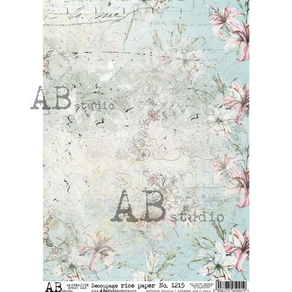 2756-A4 AB Studios Aqua Distressed Floral A4 Rice Paper | Vintage Retail