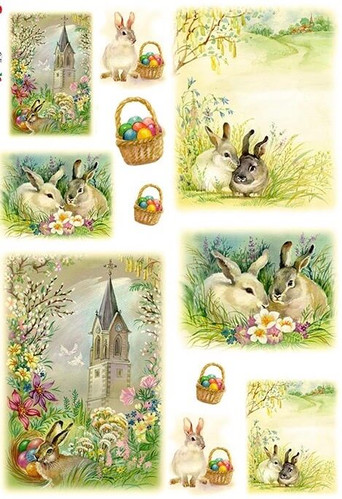 2572-A4 Easter Bunnies Rice Paper | Vintage Retail