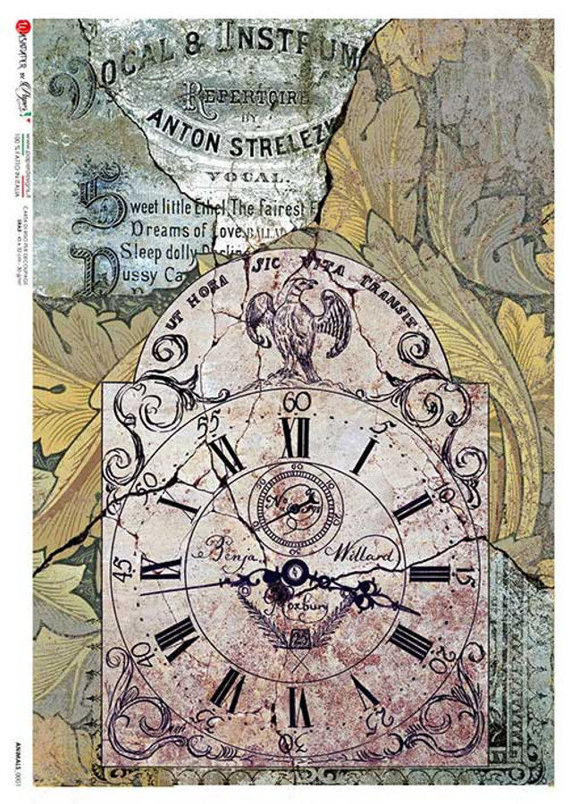 2725-A4 Paper Designs Rice Paper Parisian Clock PD TIME | Vintage Retail