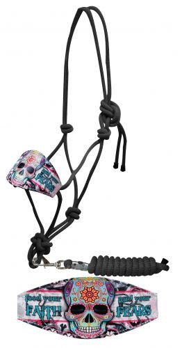 Showman Sugar Skull Print Bronc Rope Halter | Embry Family Horses