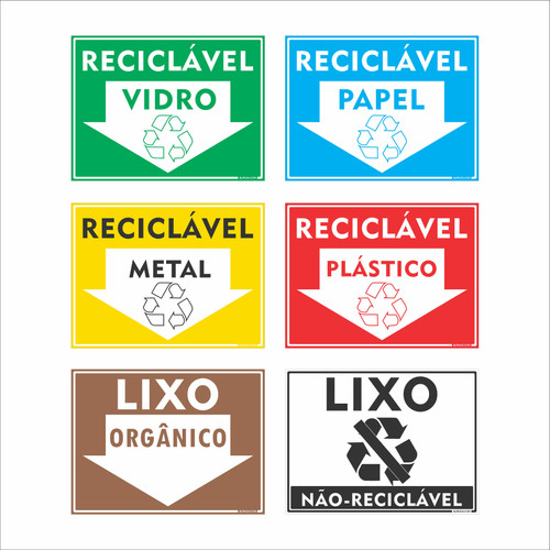 Kit de 6 Placas Meio Ambiente Coleta Seletiva | Aluplacas
