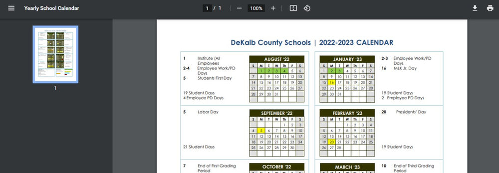 2022-2023 DeKalb County, Alabama School Calendar