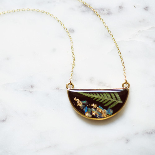 The Goldie ~ Pressed Fern + Ethiopian Opals | cameoko