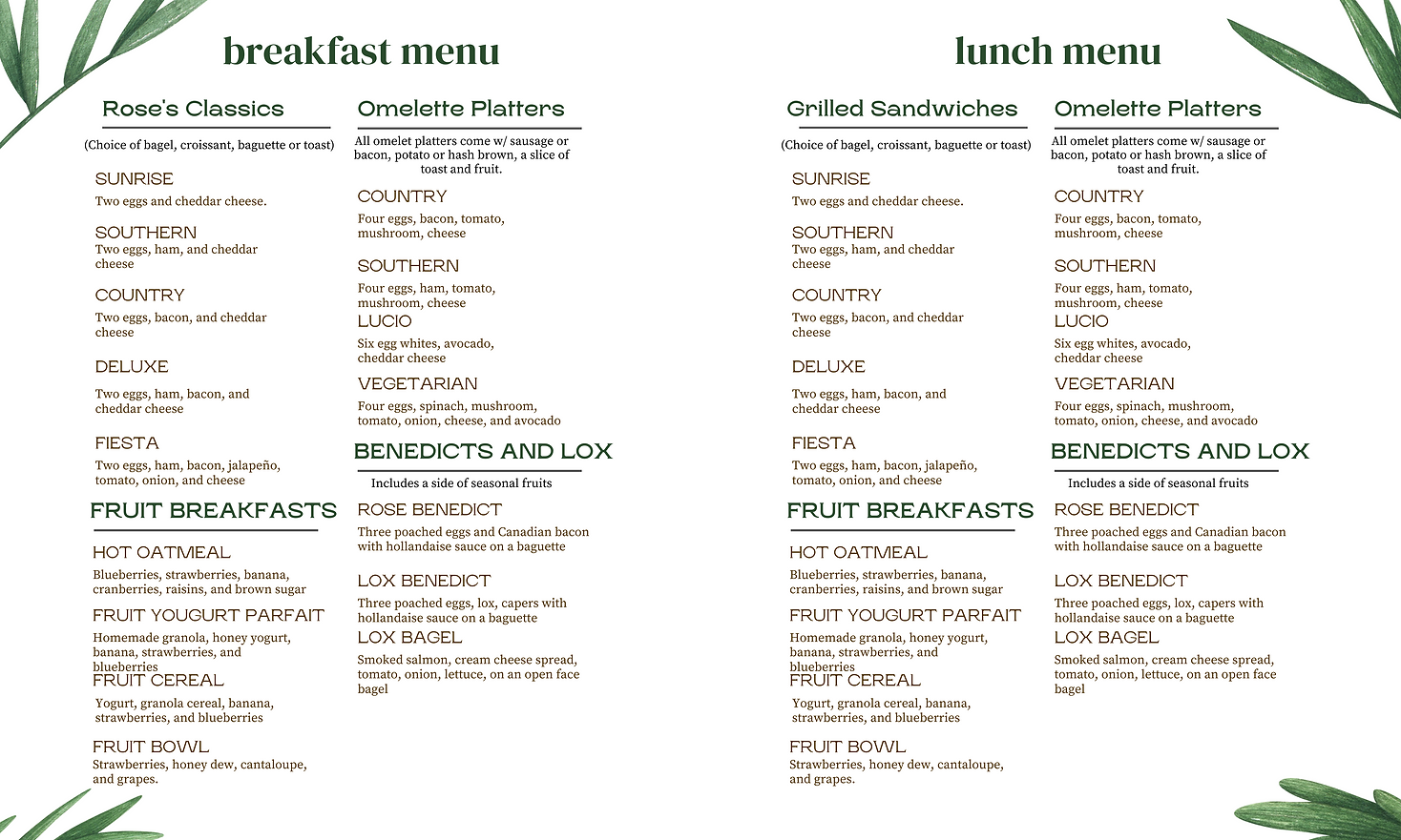 Food Menu | Rose Bakery Cafe