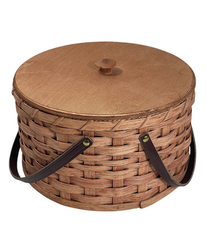 Amish Double Pie Carrier Basket Gingerich Style Round With Leather ...
