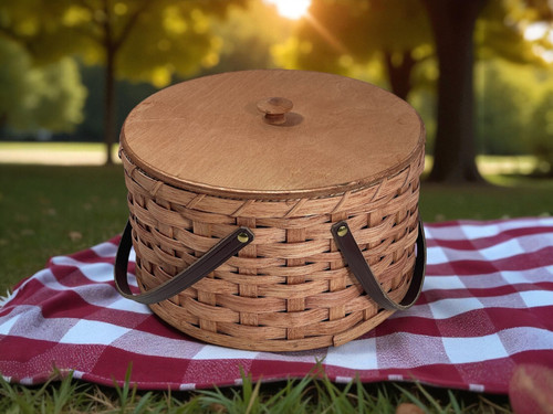 Amish Double Pie Carrier Basket Gingerich Style Round With Leather ...