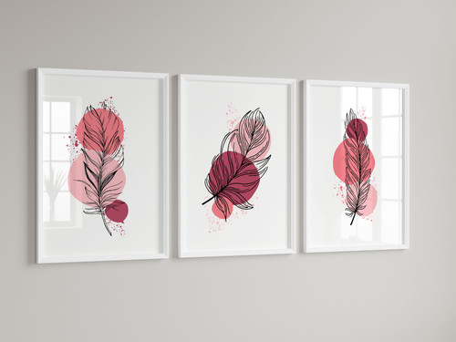 Set of 3 Pink Feather Prints | UK Print Studio