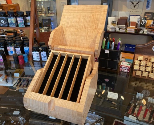 Hand Crafted 10 Pen Angled Display Box of Curly Maple | mysite-3