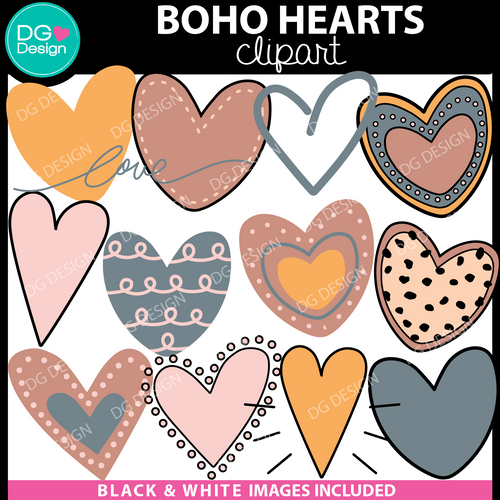 BOHO HEARTS CLIPART | Damm Good Design