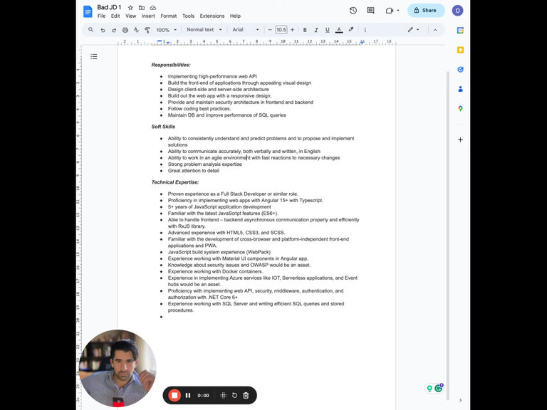 Bad Senior Fullstack Job Description