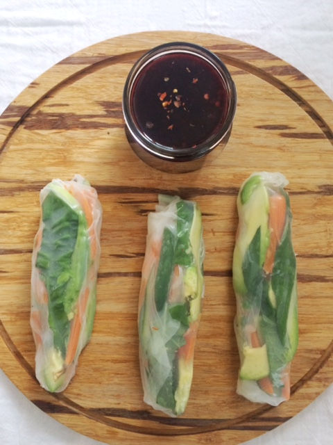 Veggie Spring Rolls with Sweet & Spicy Grape Dipping Sauce