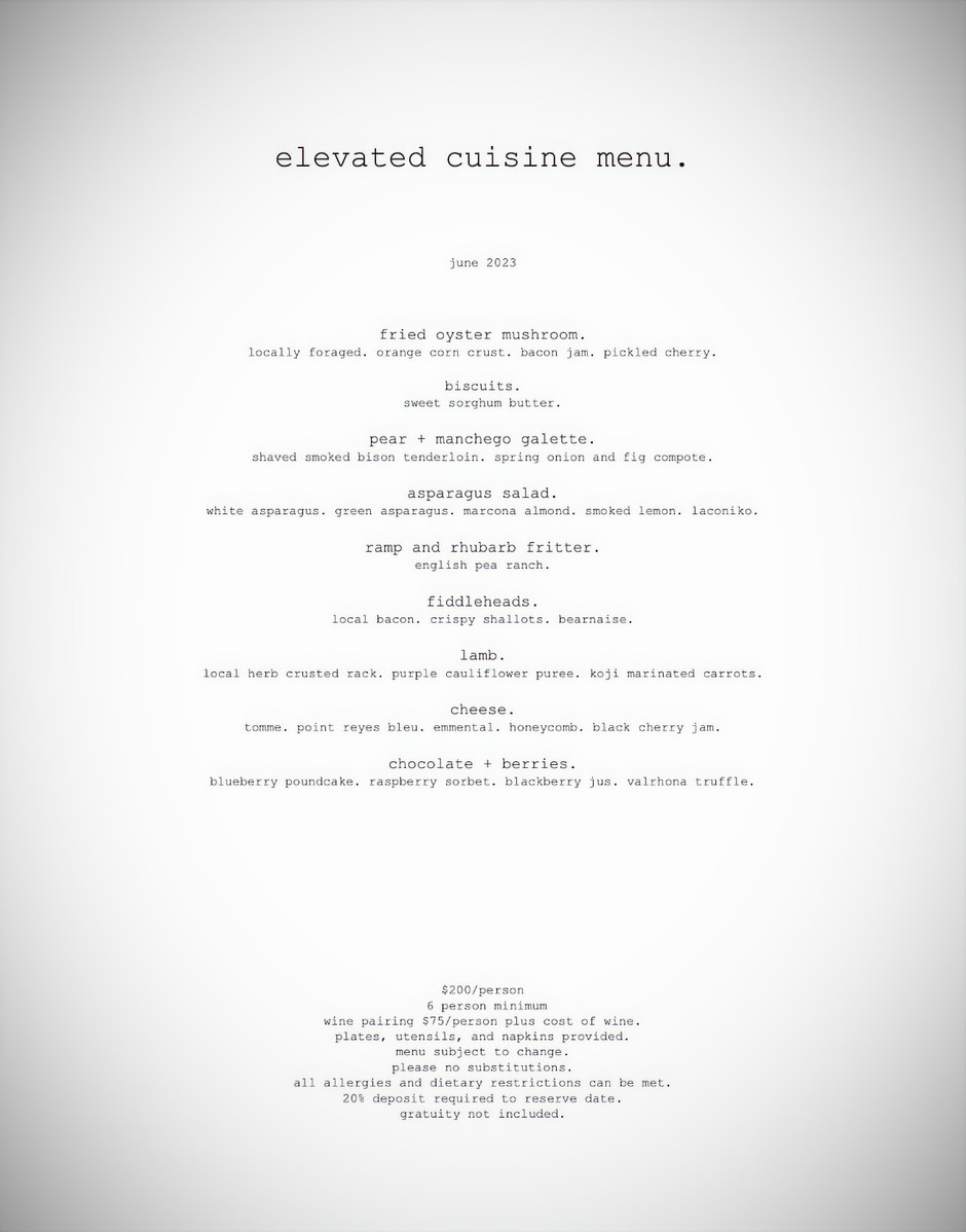 Sample Tasting Menus | Elevated Cuisine | Steamboat Personal Chef