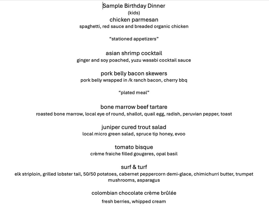 Sample Tasting Menus | Elevated Cuisine | Steamboat Personal Chef