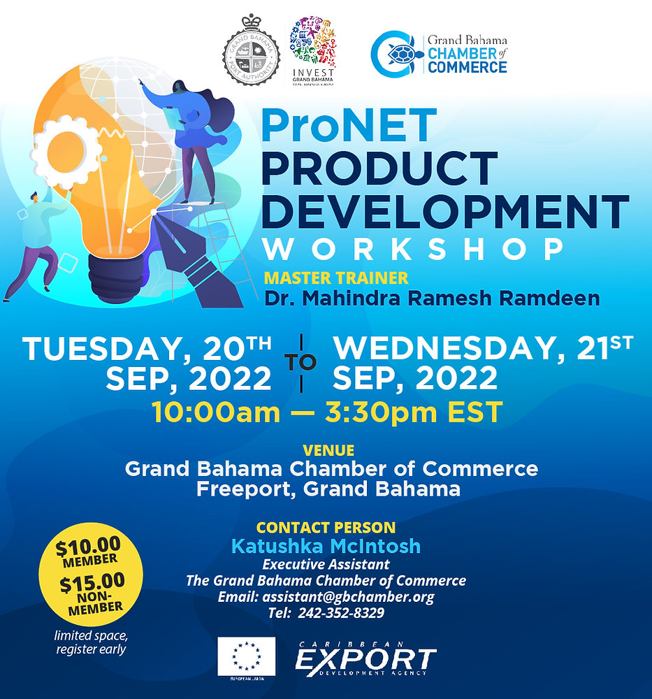 Plan to Attend: Pronet - Product Development Workshop, Grand Bahama | 20th - 21st September 2022