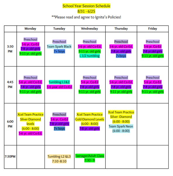 CLASS SCHEDULES | mysite
