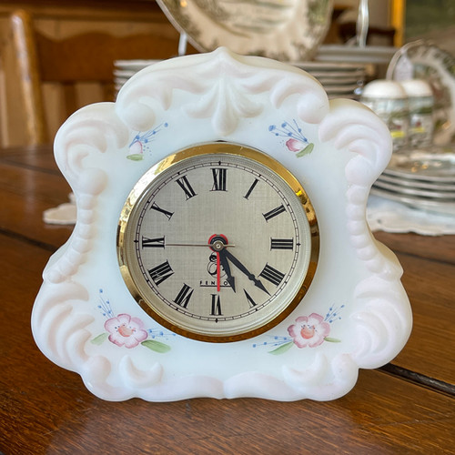 Vintage Fenton Hand Painted Burmese Glass Table Clock (1980s–1990s ...