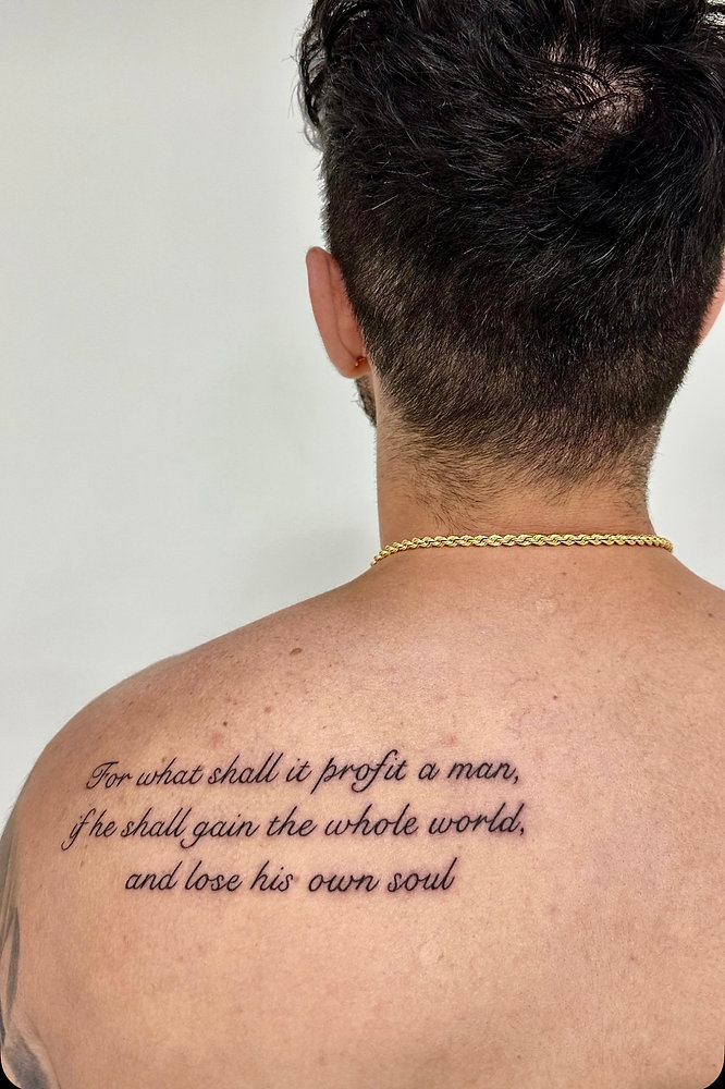 bible script shoulder tattoo