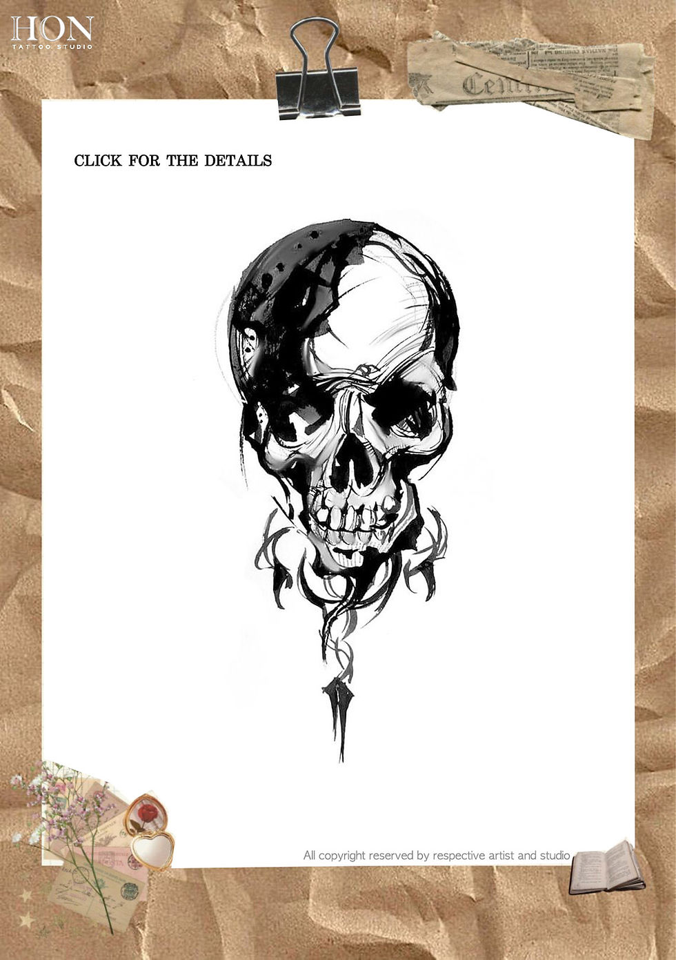 Skull Tattoo Flash Design | Hon Tattoo Studio