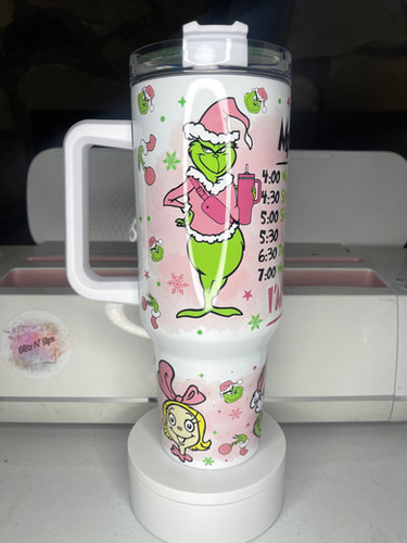 40oz Grinch Pink Day Checklist Tumbler | CustomMadeByCeeCee