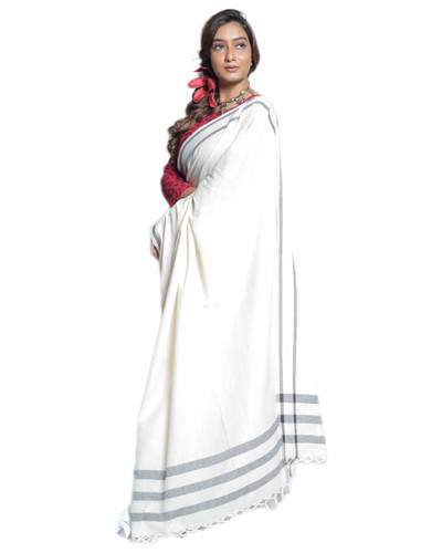 Handwoven White Khadi Saree | Deshaj