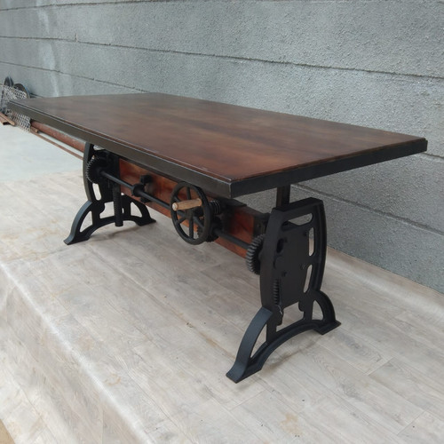 new design heavy crank table with wood support | Rustic Green Home