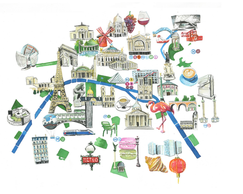 Tirage A3 Paris Map - Jessie Kanelos Weiner | un jour une illu