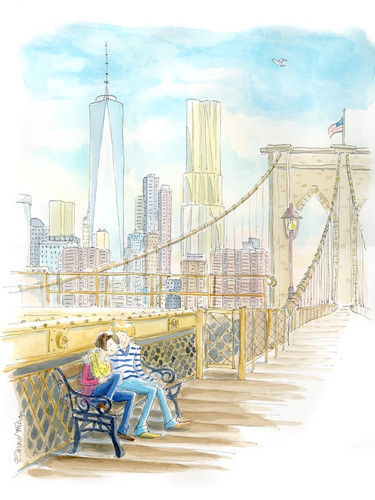 Dessin original Brooklyn Bridge Lovers | un jour une illu